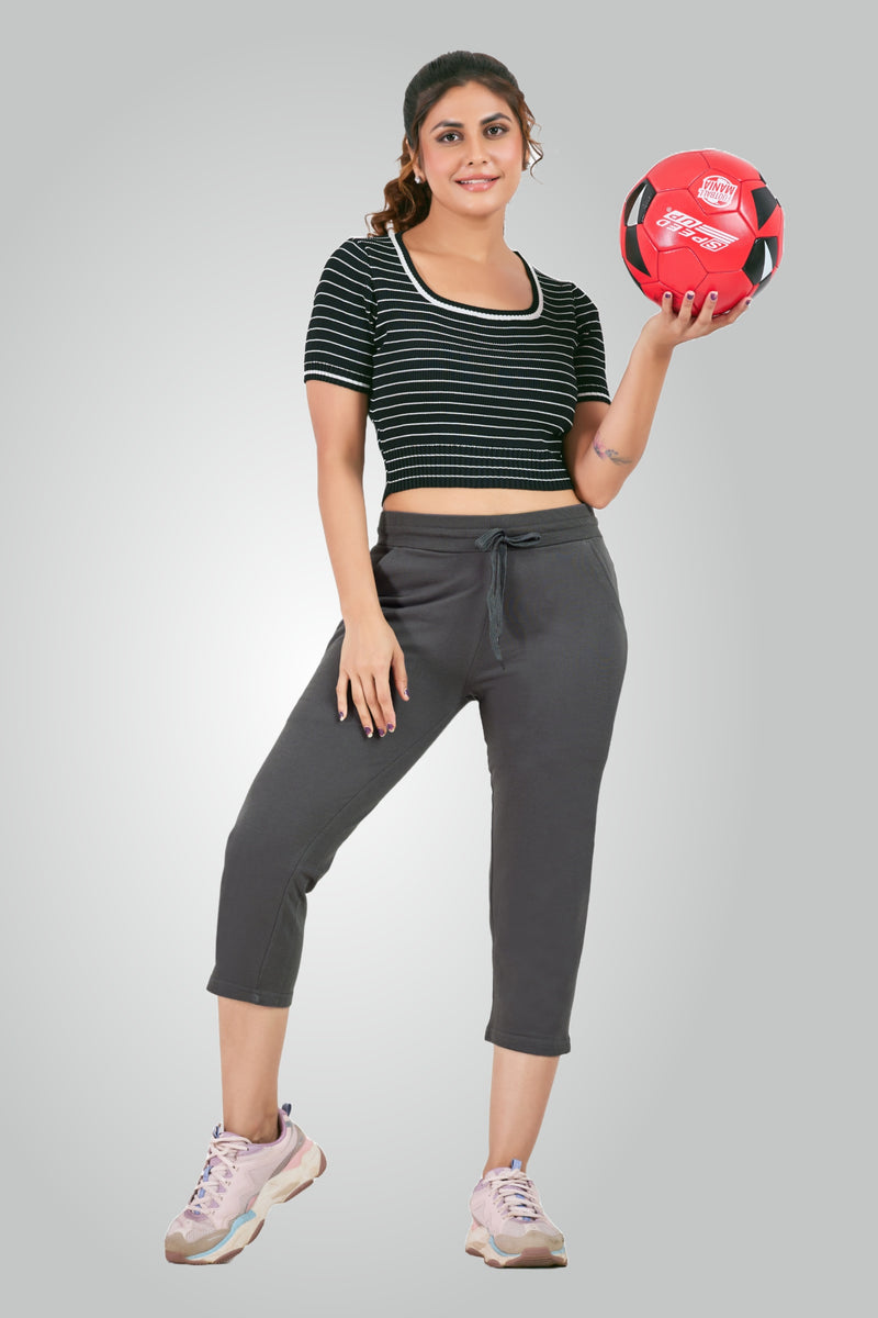 Grey Combed Cotton Lounge Capri For Women – Detra