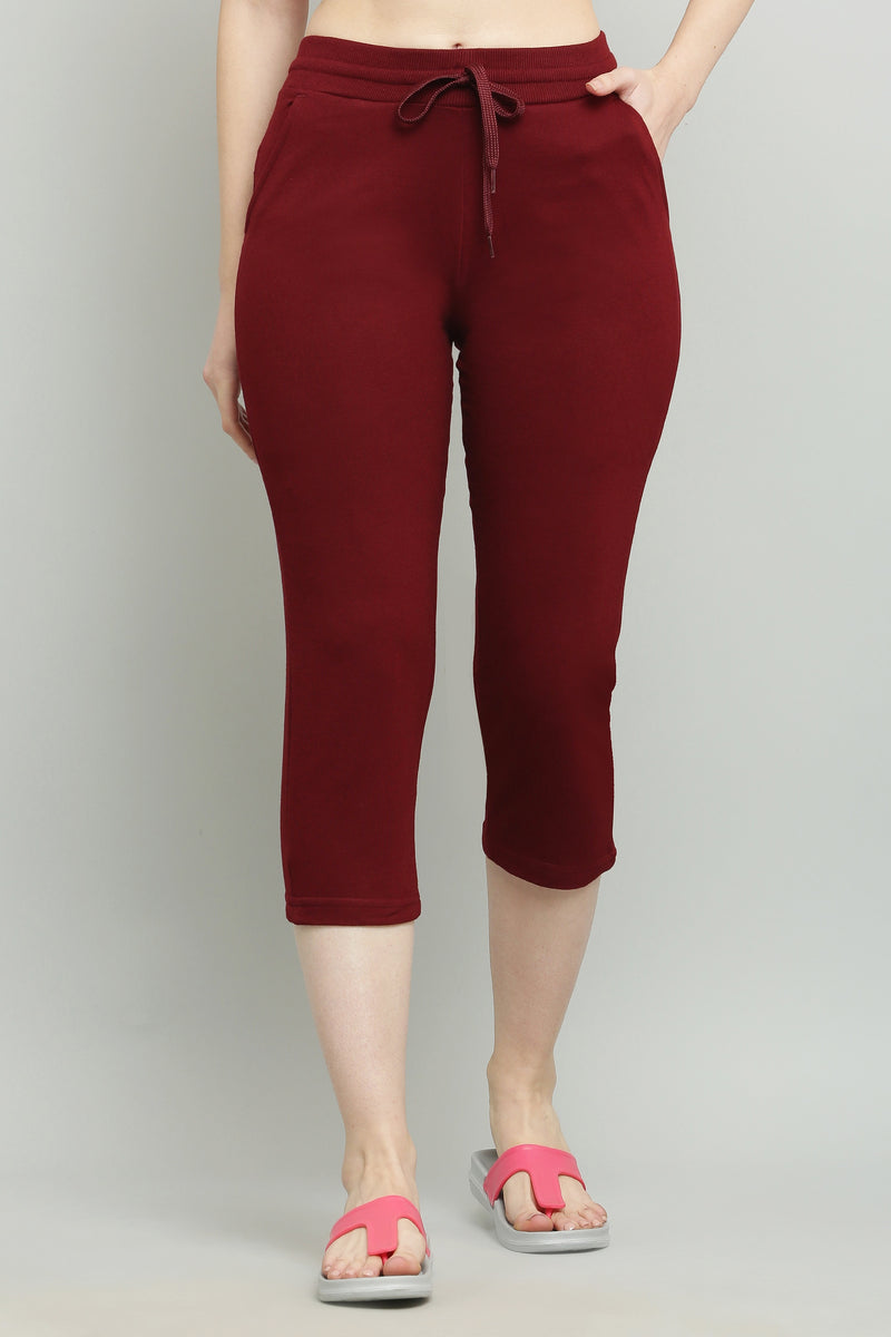 Maroon Combed Cotton Lounge Capri For Women – Detra